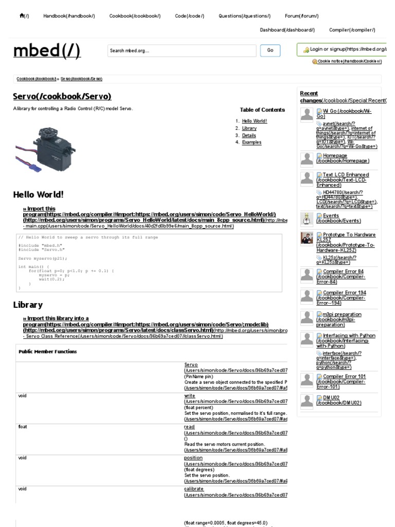 Servo - Cookbook - Mbed | PDF | Manufactured Goods | Electrical Engineering