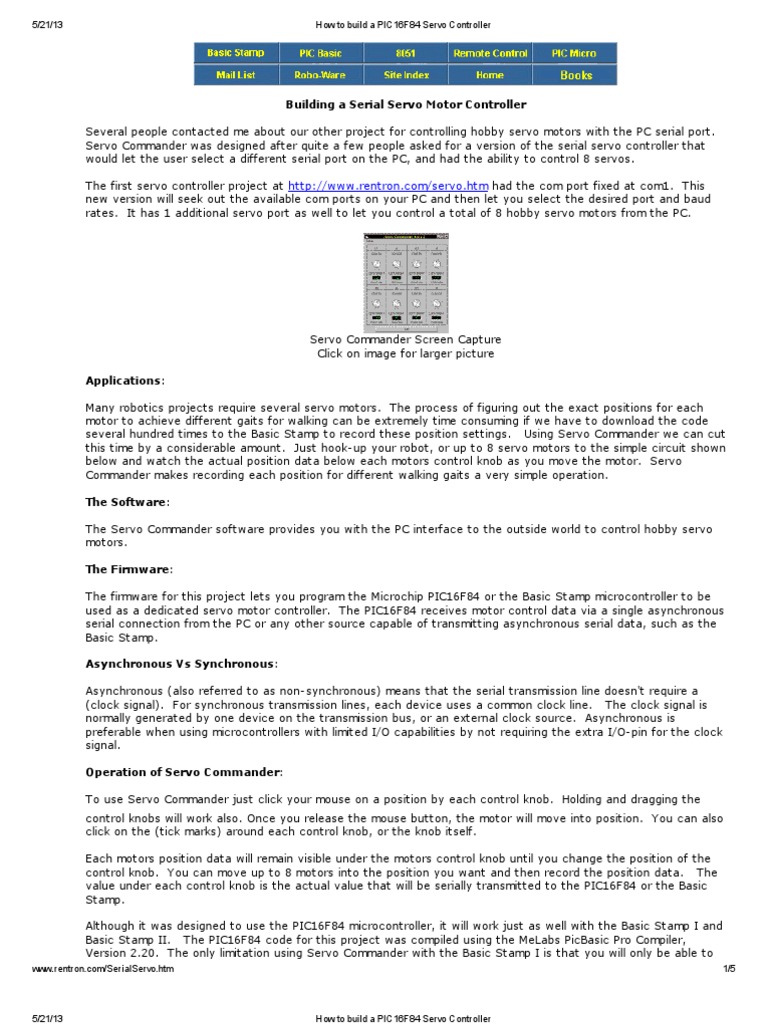How To Build A PIC16F84 Servo Controller | PDF | Microcontroller | Personal Computers