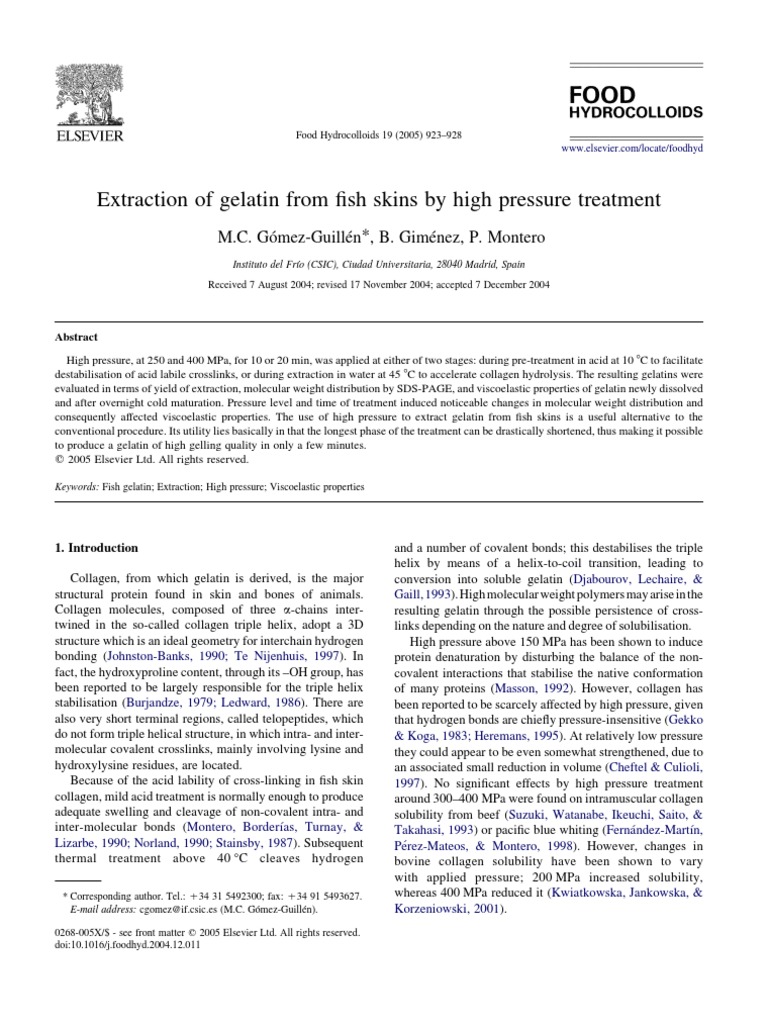 1 Extraction of Gelatin From SH Skins by High Pressure Treatment | PDF ...