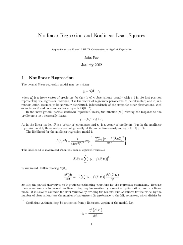 Nonlinear Regression | PDF