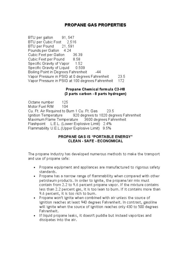 Key Properties of Propane Gas | PDF