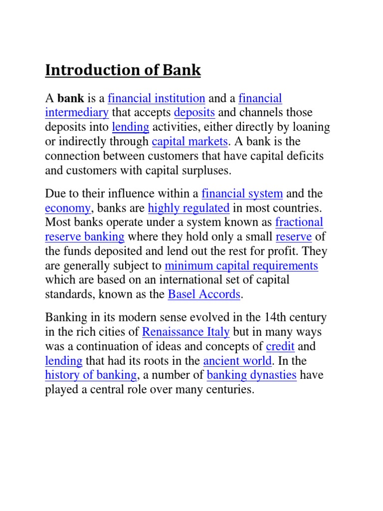 Introduction of Bank | PDF | Banks | Banking