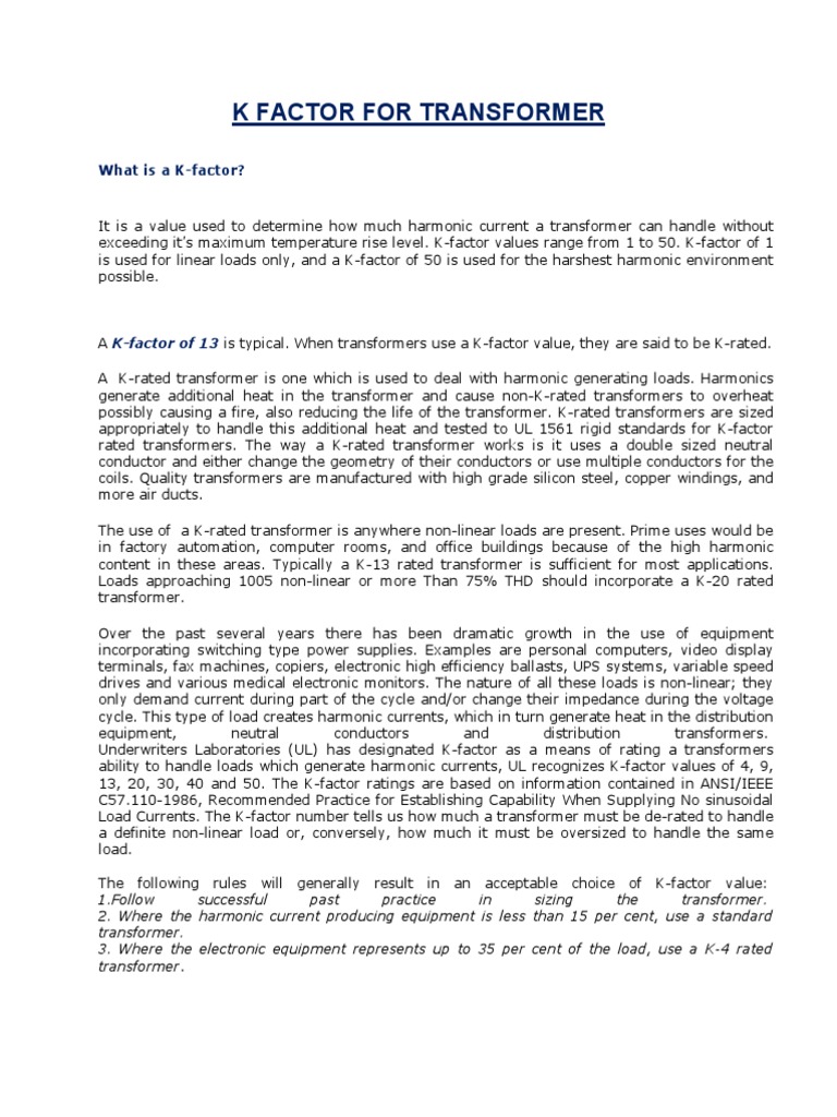 K Factor For Transformer | PDF | Transformer | Electric Current