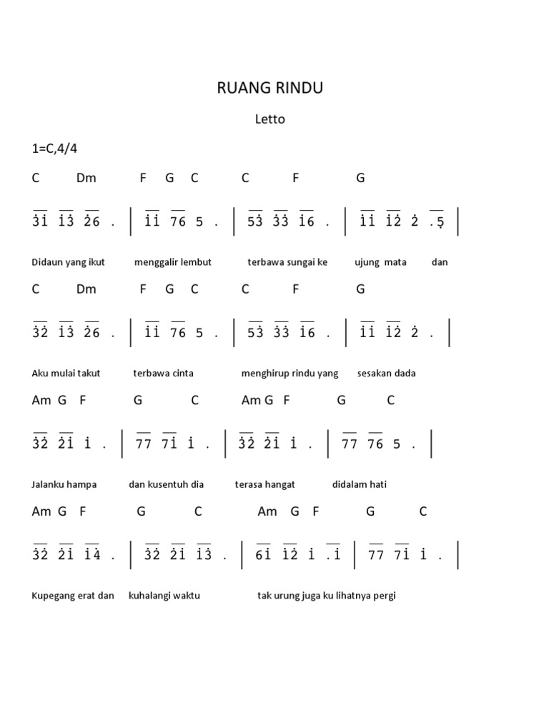 Not Angka Ruang Rindu - Letto | PDF