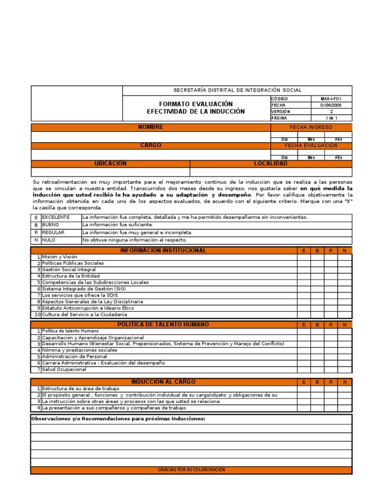 Formato Evaluacion Efectividad de La Induccion