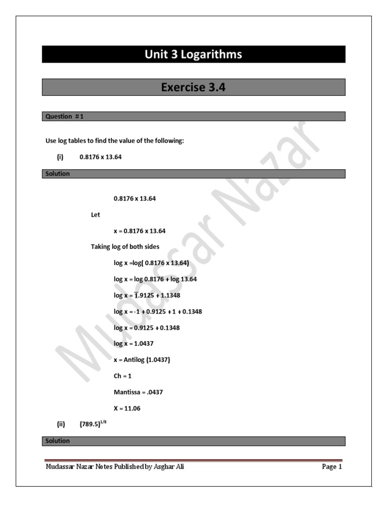 9th Class Logarithm Solutions Guide | PDF | Logarithm | Combinatorics