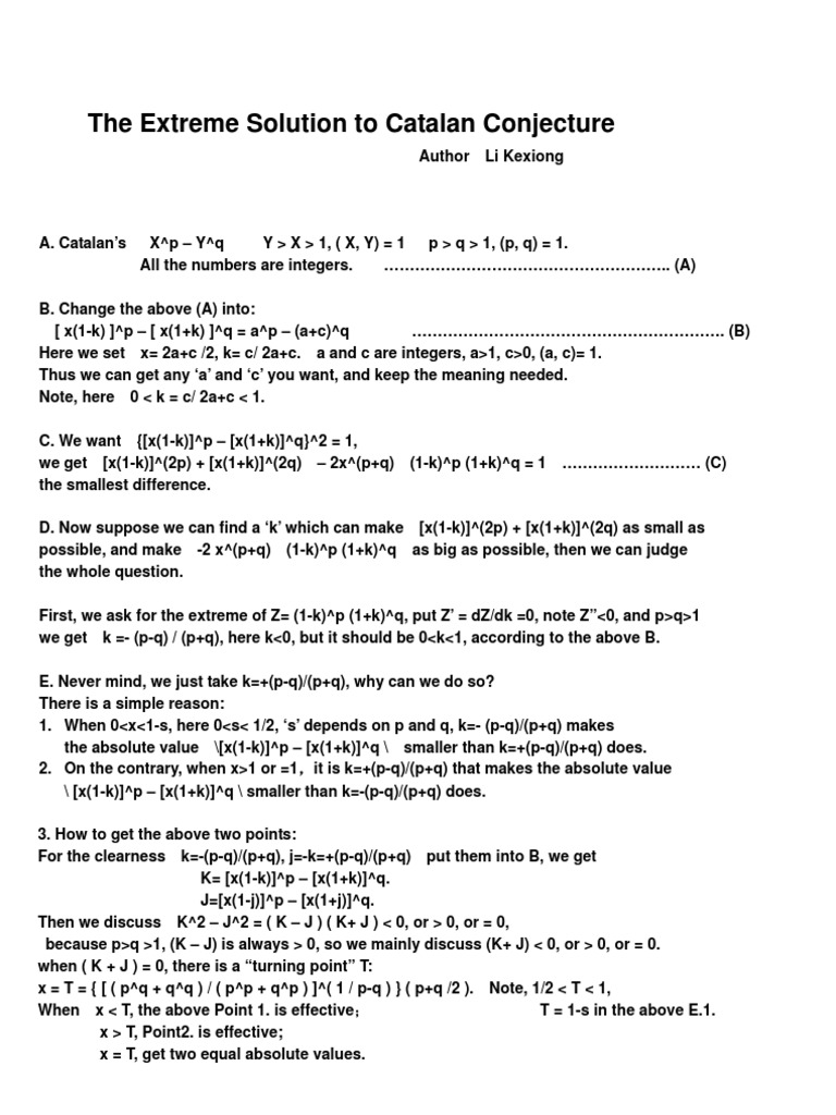The Extreme Solution To Catalan Conjecture | PDF | Discrete Mathematics ...