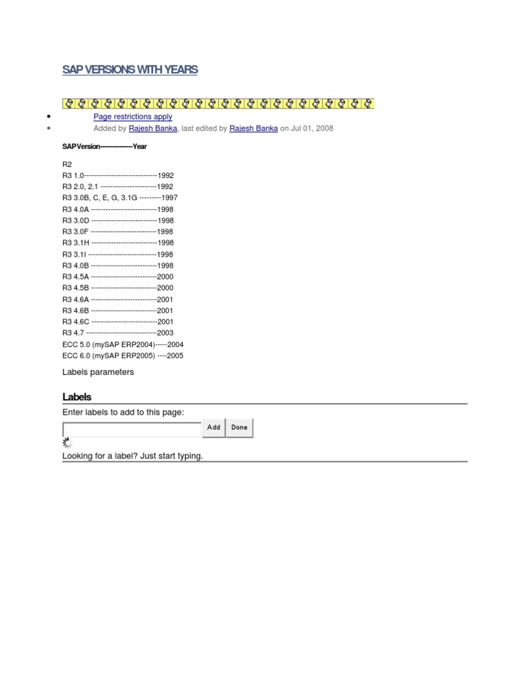 SAP Versions and Release Years | PDF