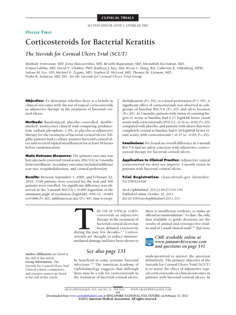 Corticosteroids For Bacterial Keratitis - The Steroids For Corneal ...