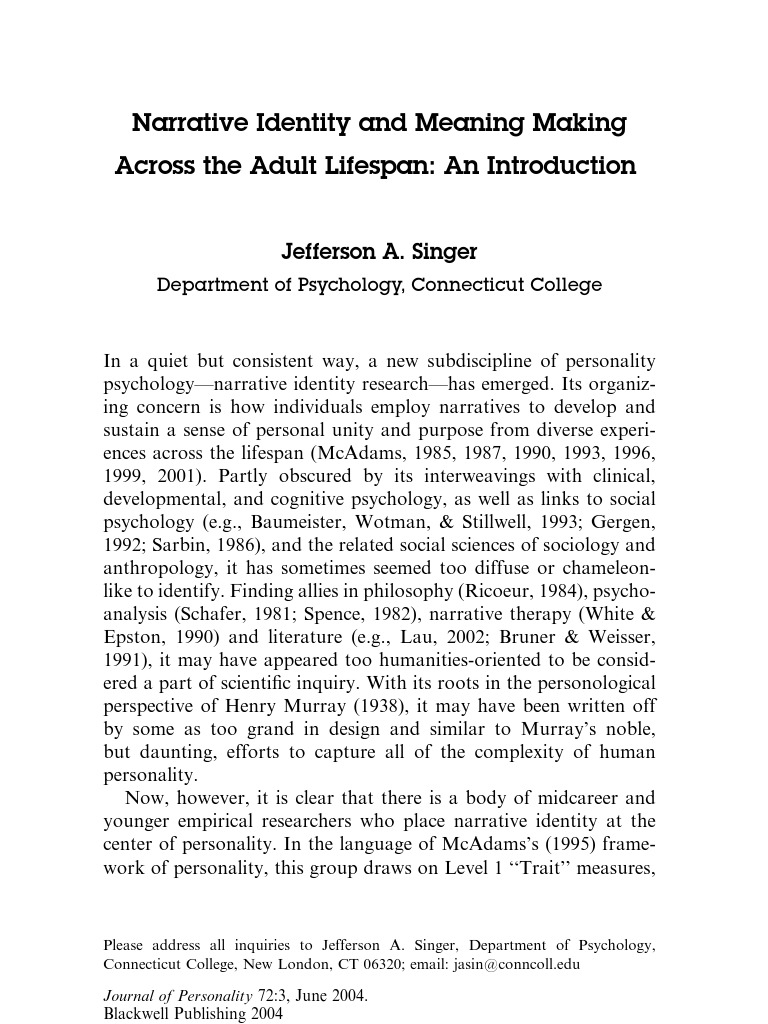 Narrative Identity and Meaning Making | PDF | Narrative | Identity ...