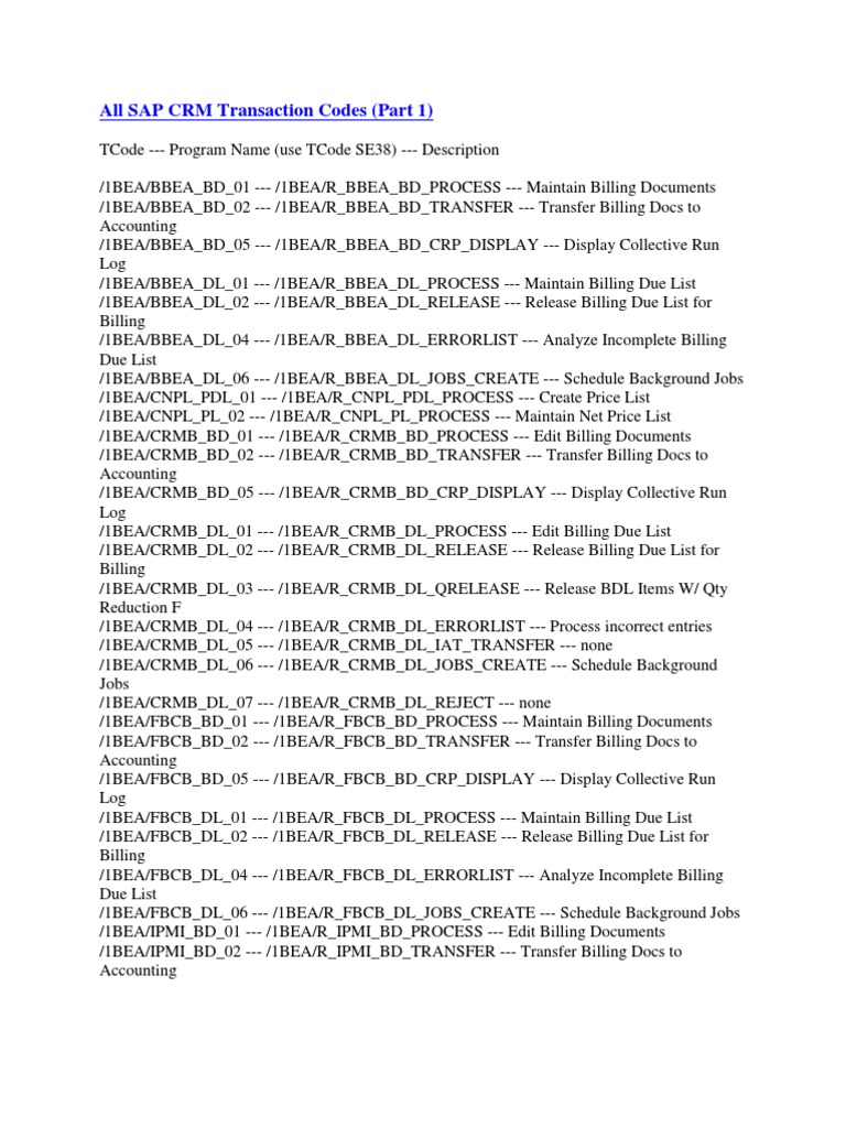 All SAP CRM Transaction Codes | PDF | Areas Of Computer Science ...