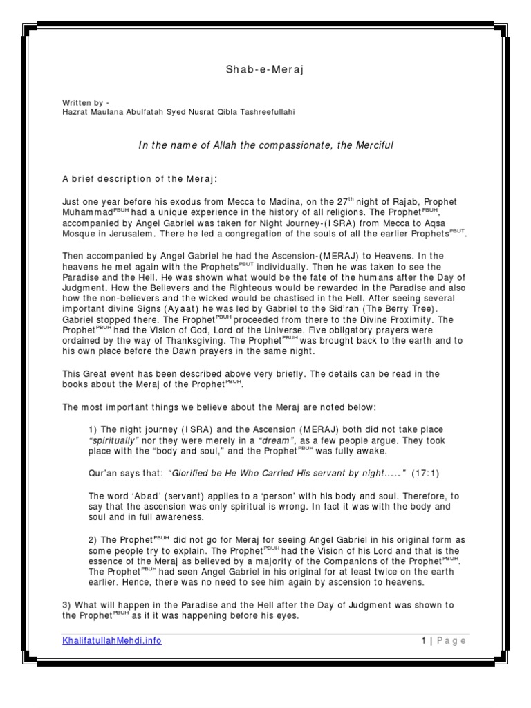 Shab-e-Meraj: Night of Ascension Guide | PDF | Heaven | Prayer