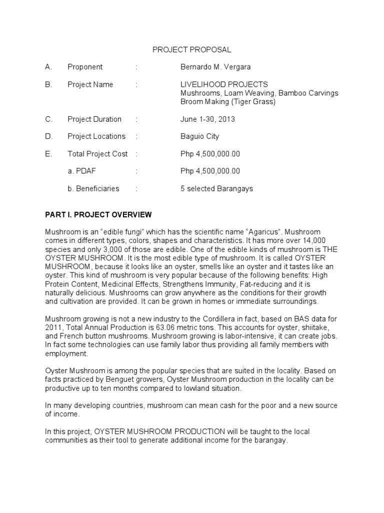 Project Proposal Vergara Dti | Mushroom | Edible Mushroom