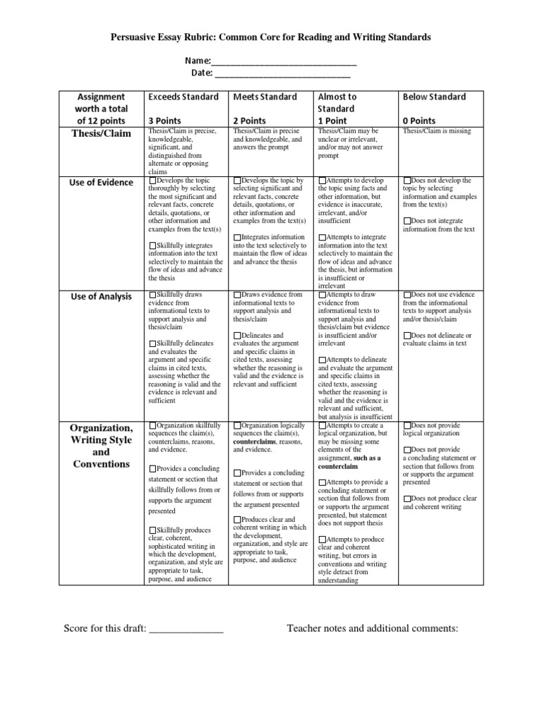 Rubric For Persausive Essay | PDF | Argument | Essays