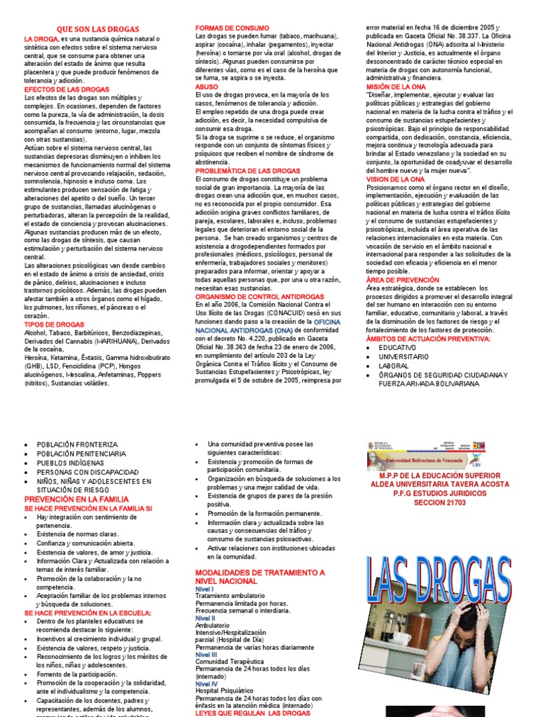 triptico DROGAS | La dependencia de sustancias | Drogas