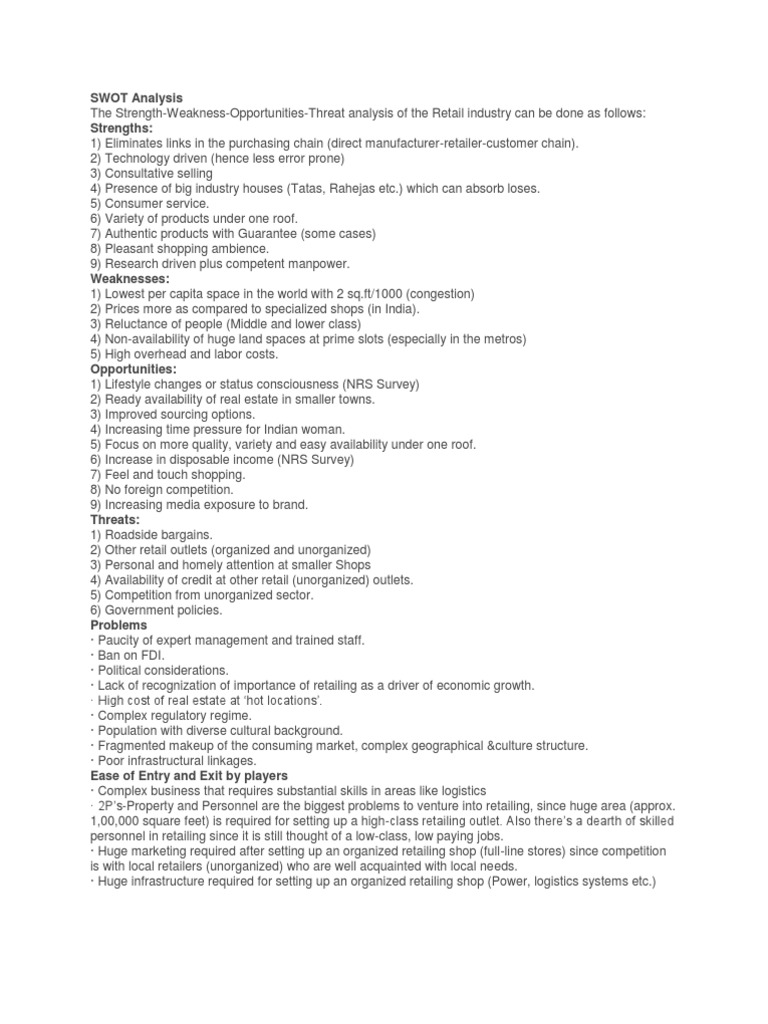 Swot Analysis Retail | Supermarket | Retail