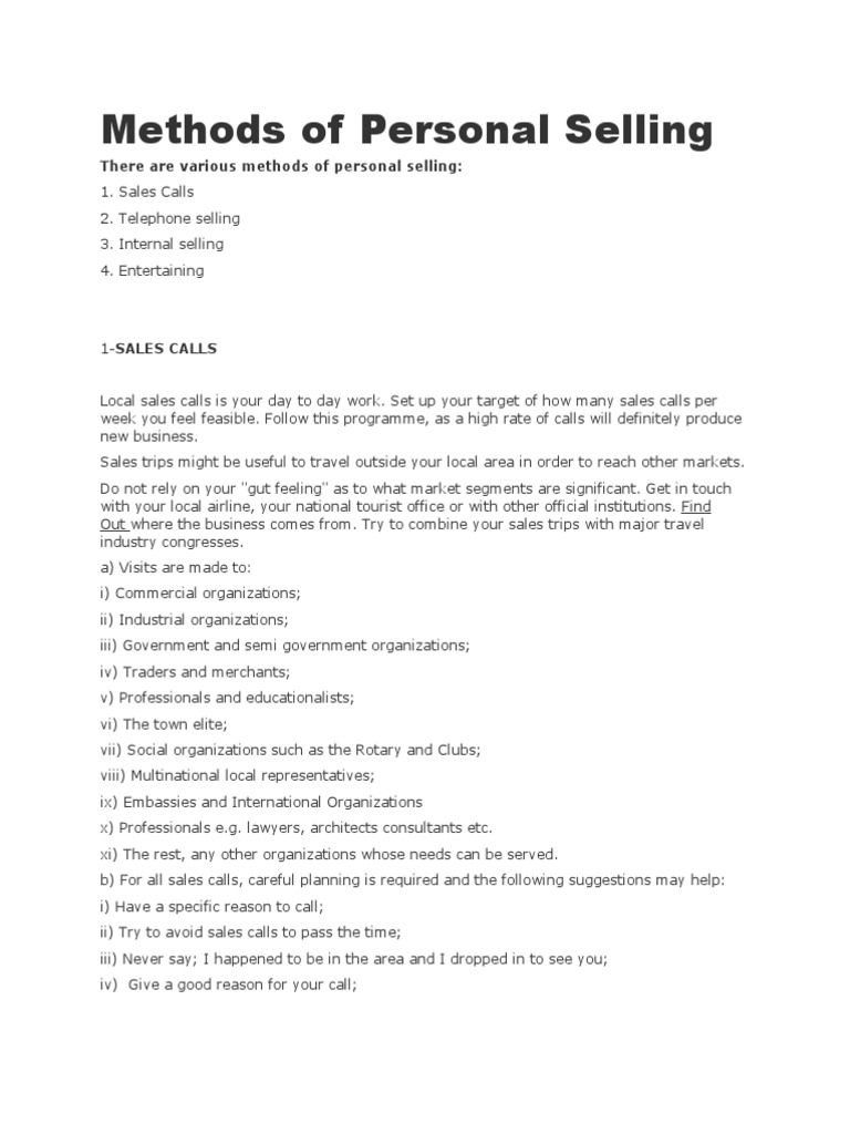 Methods of Personal Selling | Sales | Business