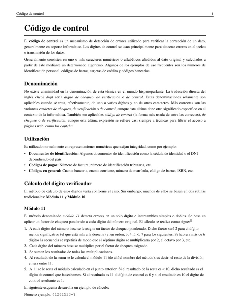 Cálculo y utilización de códigos de control para la detección de ...