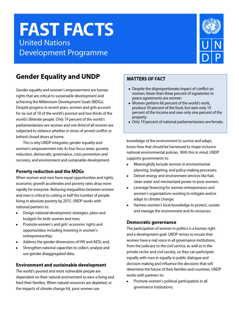 Fast Facts On Gender Equality at UNDP - July 2011 | PDF
