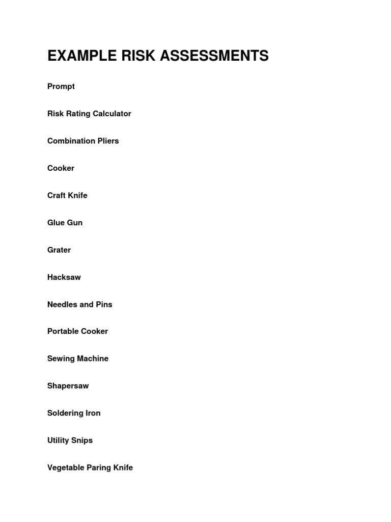 Example Risk Assessments: Prompt | PDF | Knife | Risk