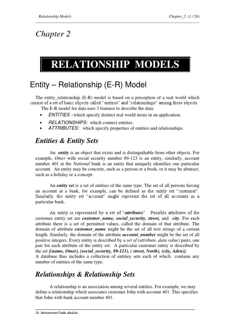 Relationship Models: Entity - Relationship (E-R) Model | PDF | Object (Computer Science) | Databases
