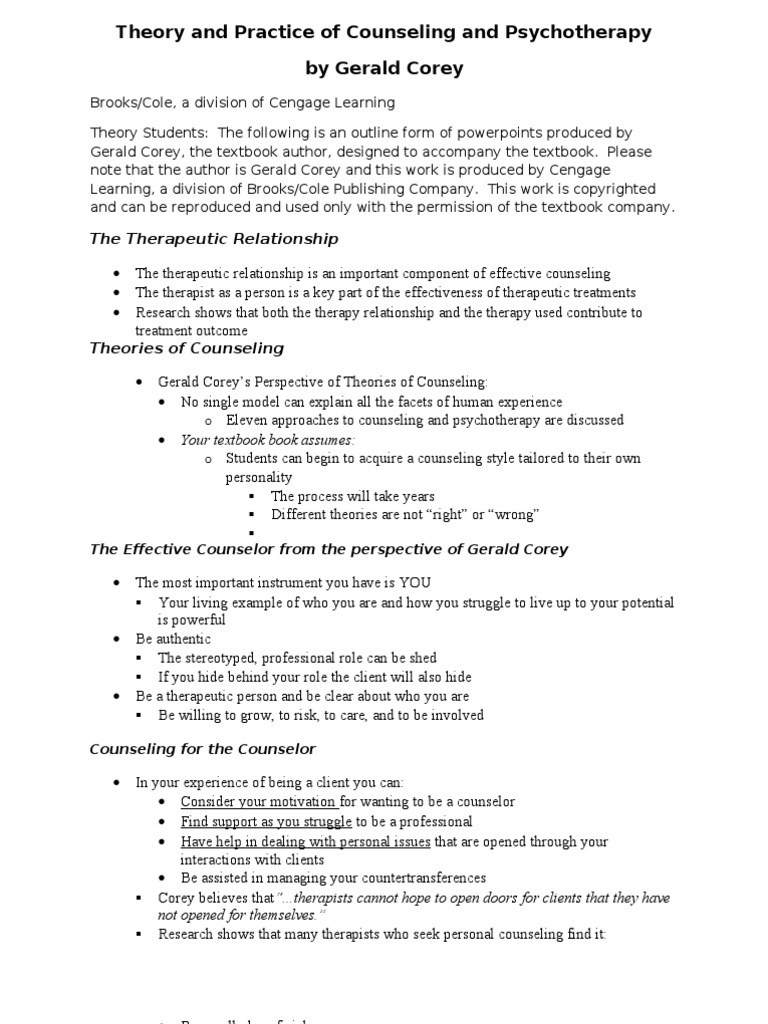 Corey Powerpoints Theories (Outline Form) | PDF | Behaviour Therapy ...