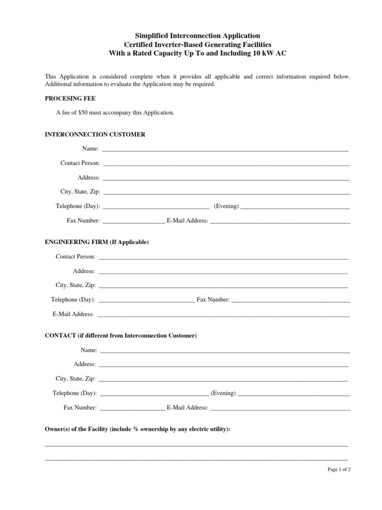 Simplified 10 kW Inverter Interconnection Form | PDF | Wind Power ...