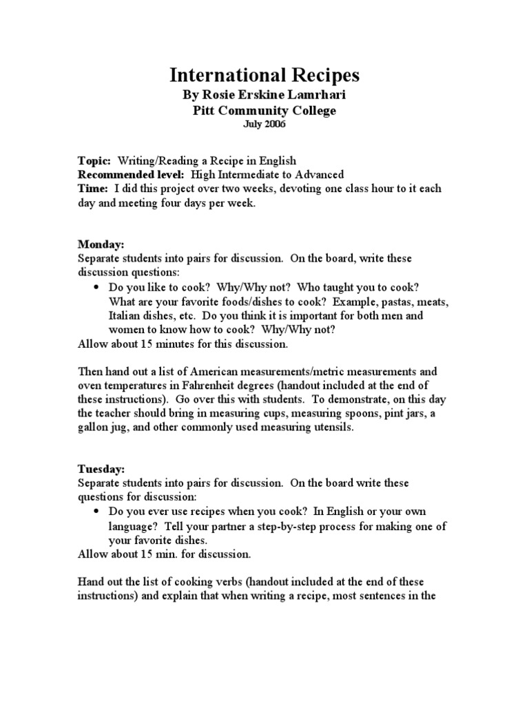 ESL Lesson Plan - Recipes | Teaspoon | Butter