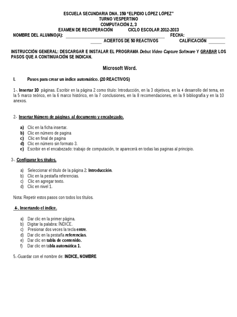 Examen Practico Word | Point and Click | Microsoft Word