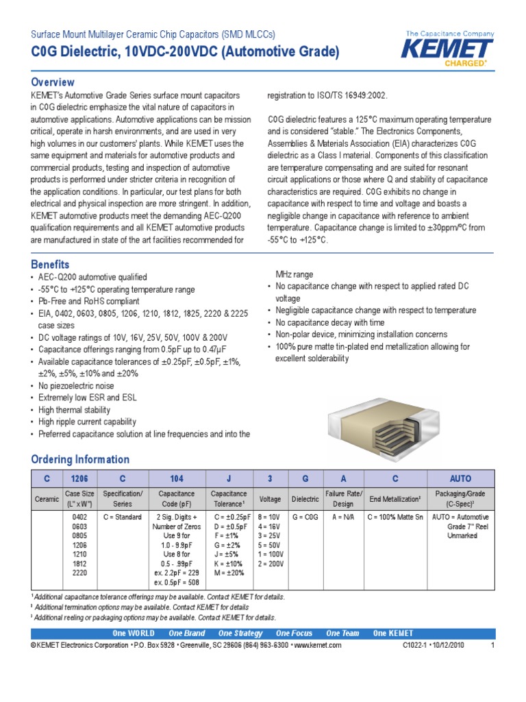 C0G Dielectric, 10Vdc-200Vdc (Automotive Grade) : Surface Mount ...