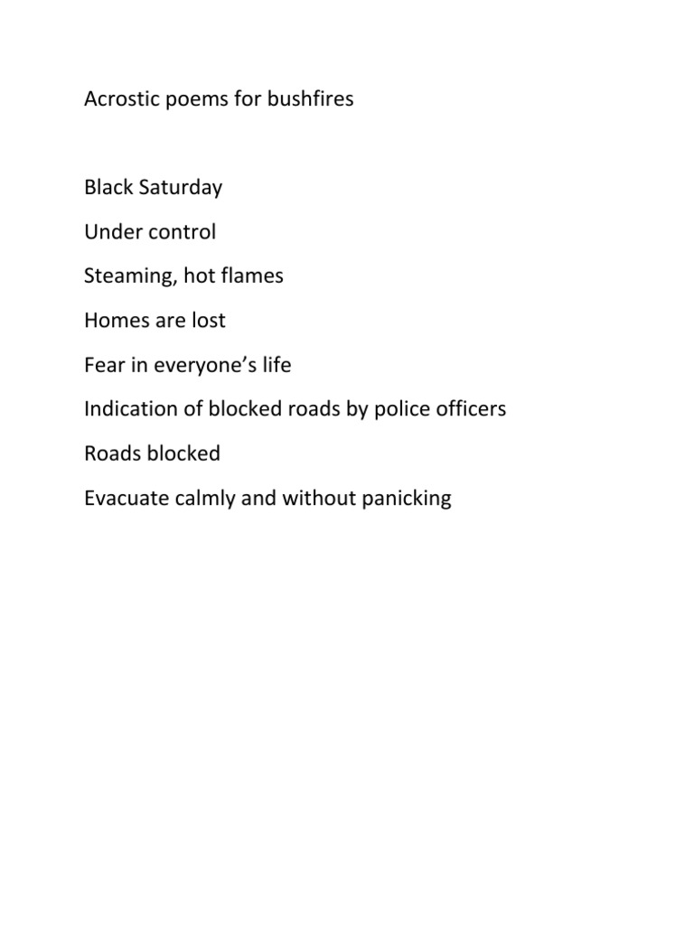 Acrostic Poems on Bushfire Impact | PDF