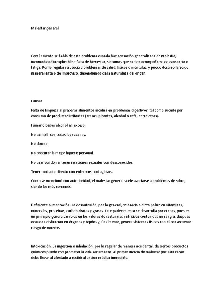 Causas y síntomas del malestar general | PDF | Síndrome de fatiga ...