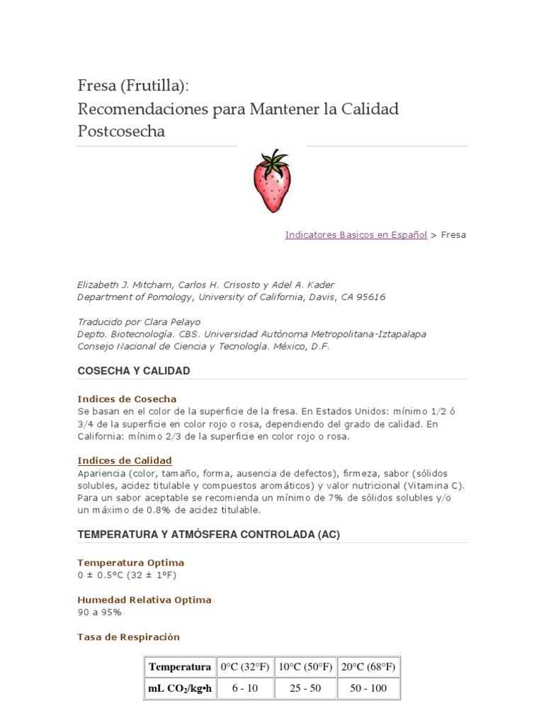 Humedad Óptima para Fresas Postcosecha | PDF | Salud y bienestar ...