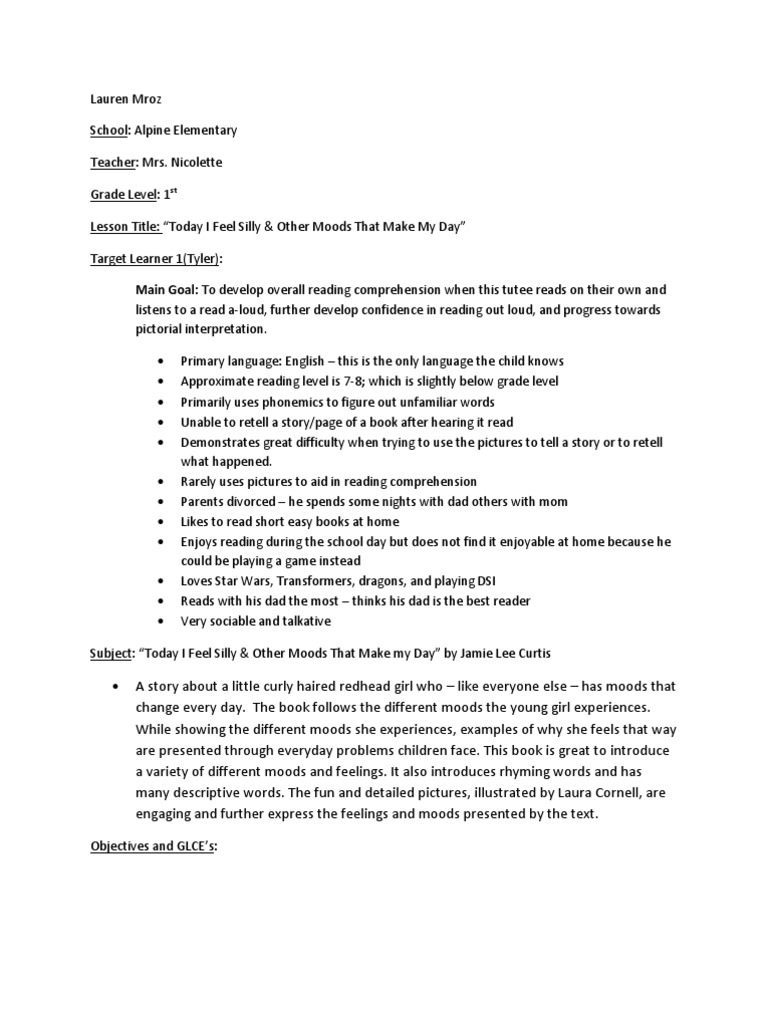 Guide Reading Today I Feel Silly | PDF | Reading Comprehension ...
