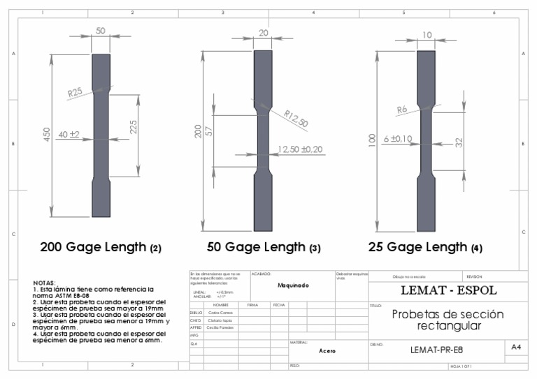 Probetas de Seccion Rectangular E8 | PDF