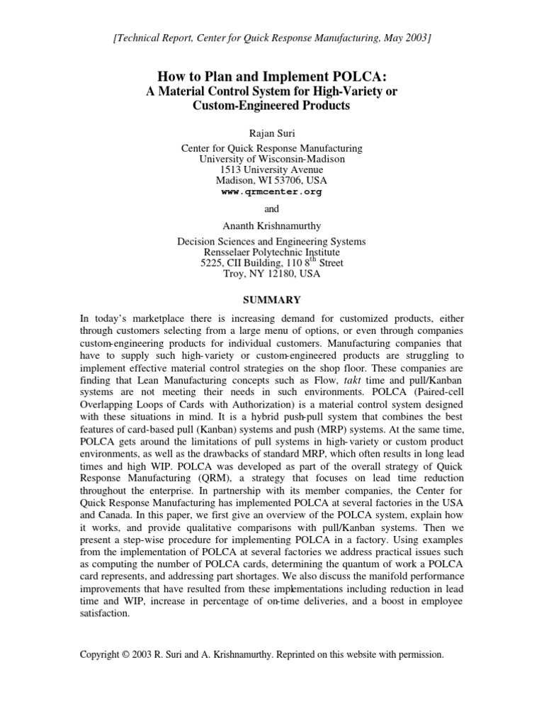 Polca System | PDF | Needs Assessment | Inventory