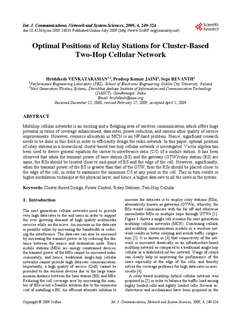 Optimal Positions of Relay Stations For Cluster-Based Two-Hop Cellular ...