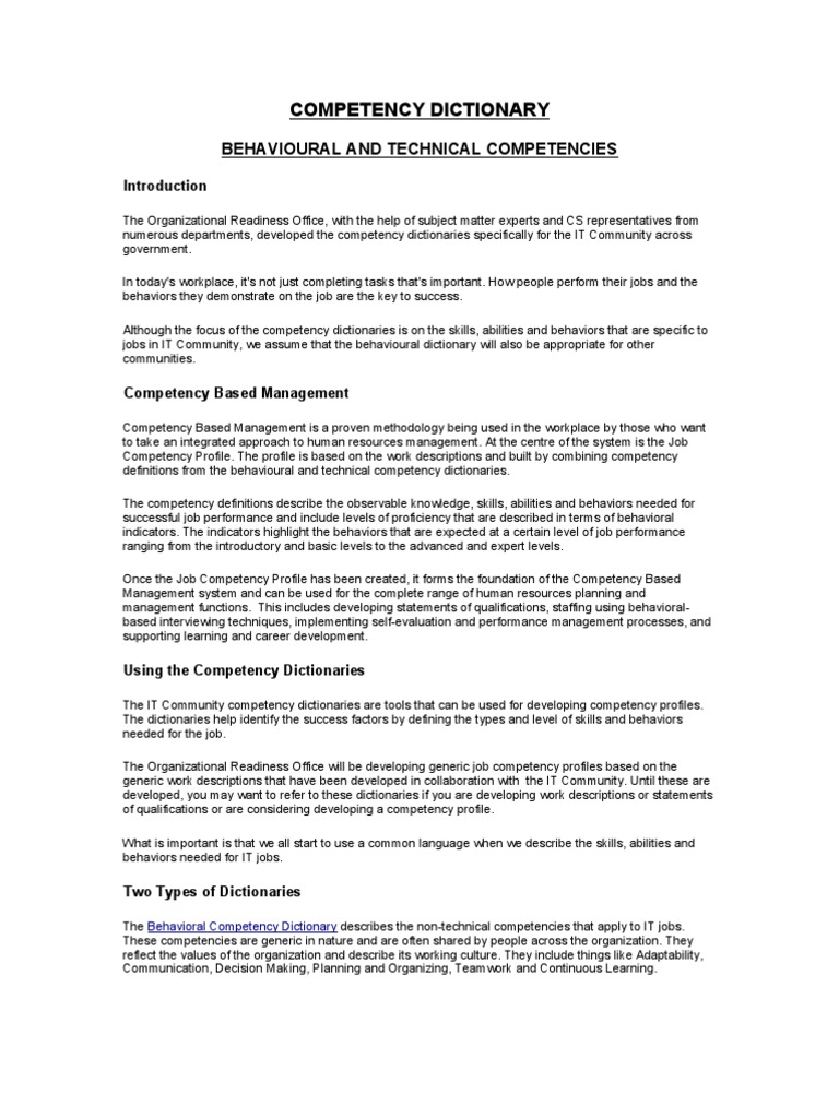Competency Dictionary | PDF
