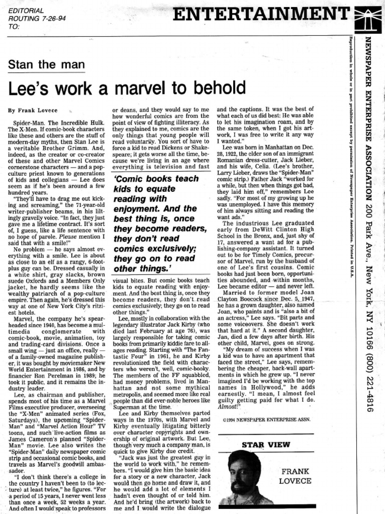 Stan Lee Interview (1994) | PDF | Marvel Comics | Spider Man
