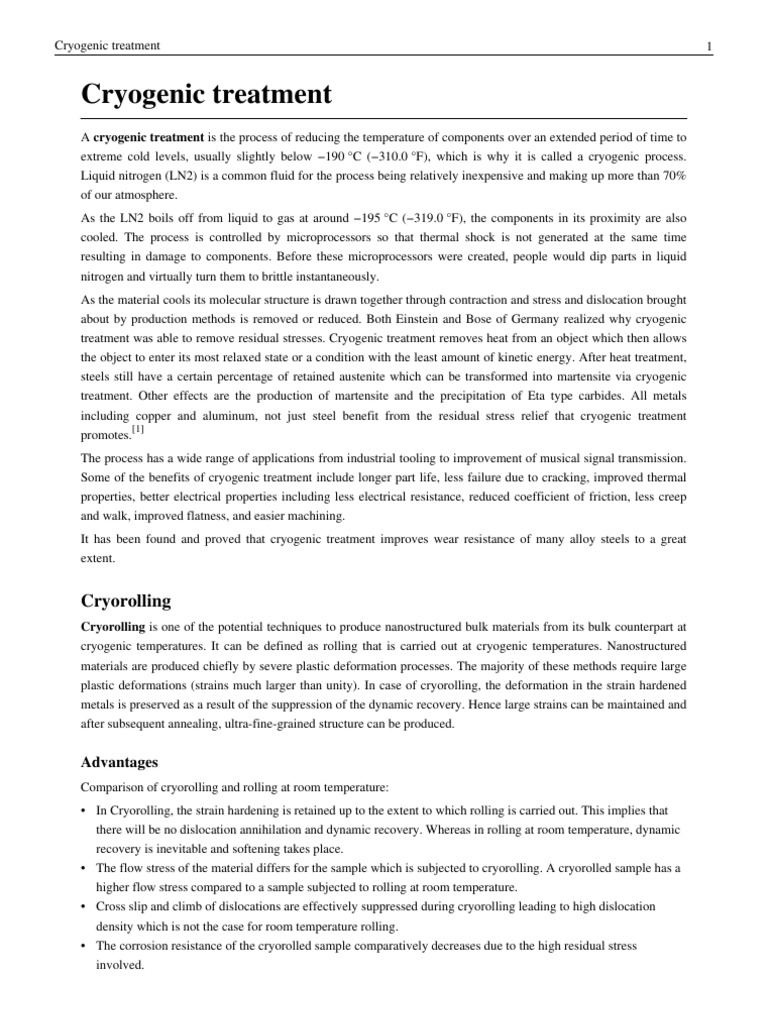 Cryogenic Treatment: Cryorolling | PDF | Steel | Industrial Processes
