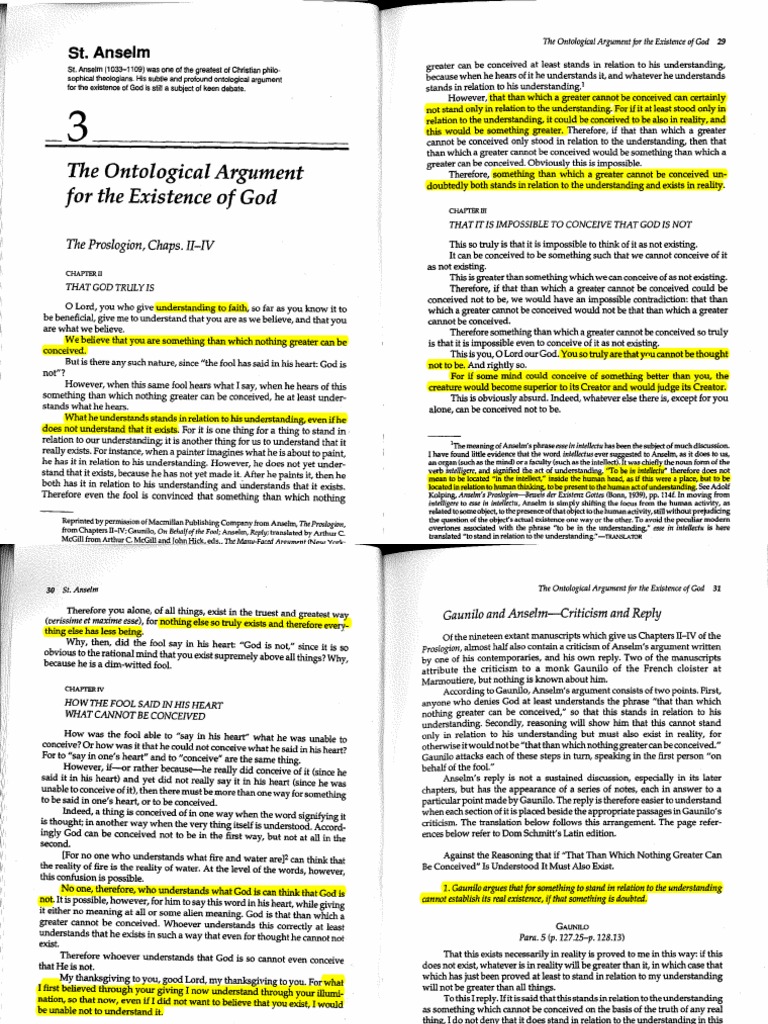 ST. ANSELM - The Ontological Argument for the Existence of God [From ...