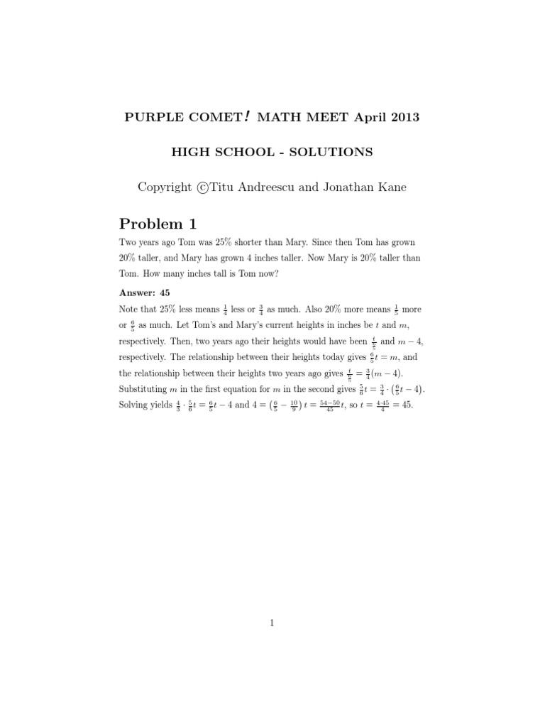 HighSchool Math Problems | PDF | Tetrahedron | Fraction (Mathematics)