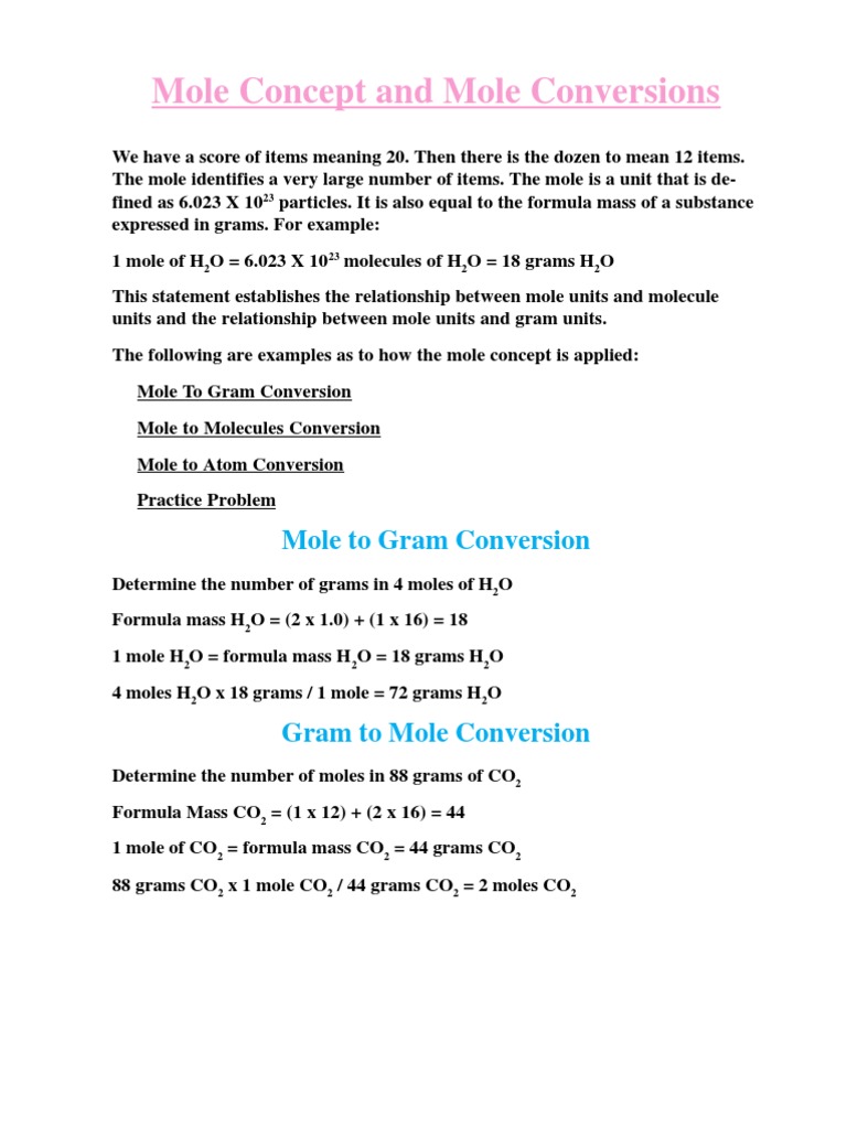 Mole Concept and Mole Conversions | PDF