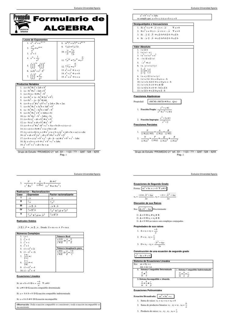 Formulario ALGEBRA - ARITMETICA.pdf | Ecuación cuadrática | Fracción ...