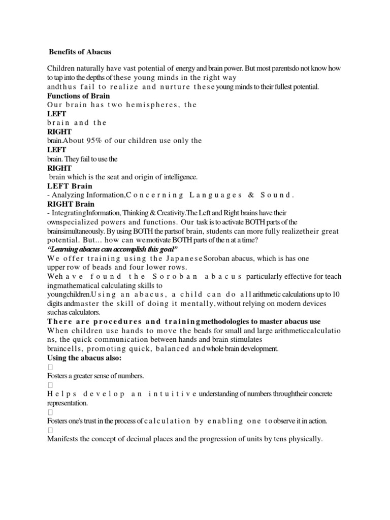 Abacus Sitting & Finger Training | PDF | Lateralization Of Brain ...