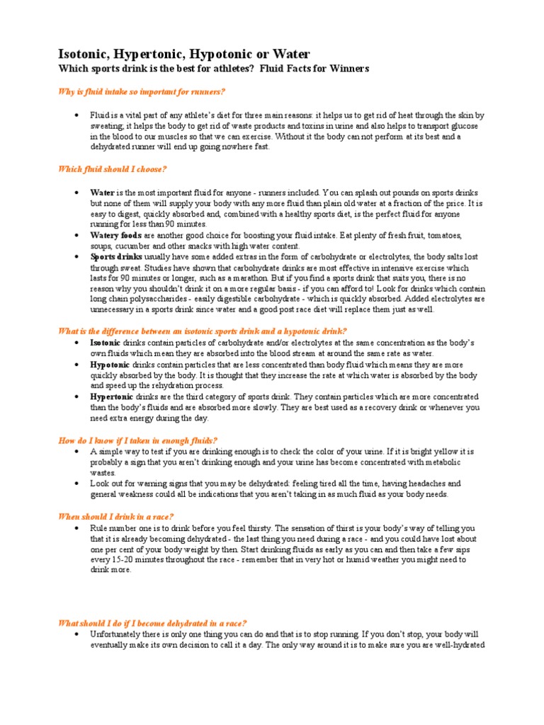 Isotonic, Hypertonic, Hypotonic or Water: Which Sports Drink Is The ...