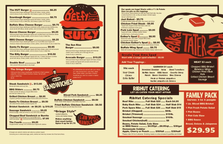 Rib Hut El Paso Menu 3 | PDF | Hamburgers | Sausage