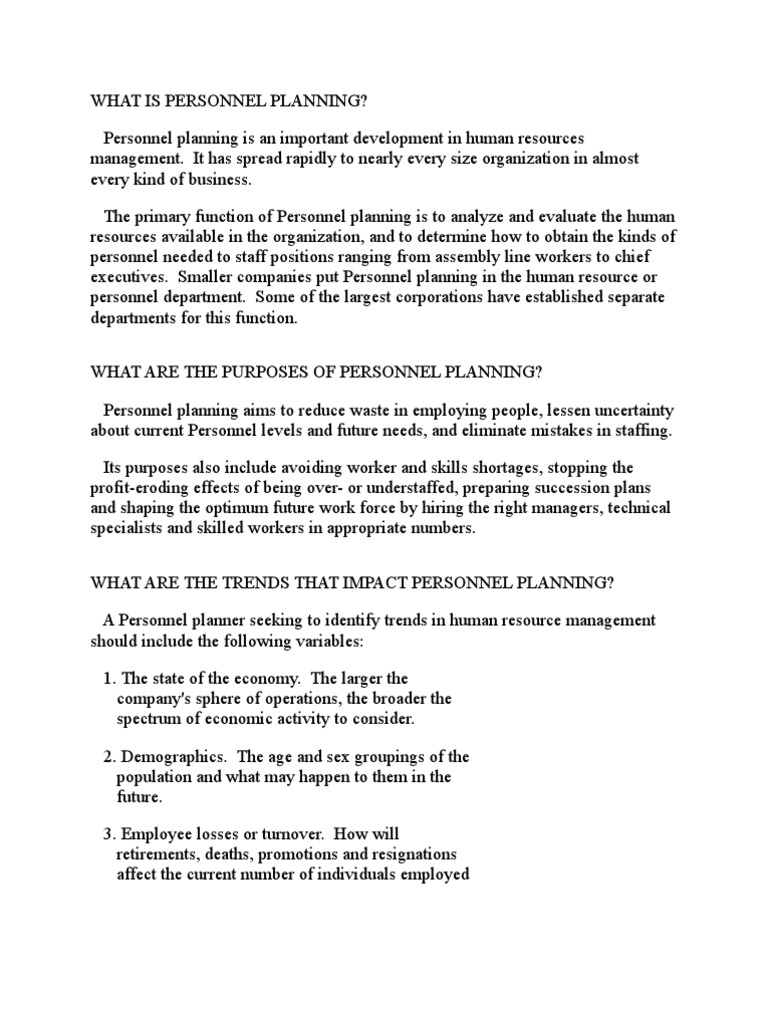 Understanding Personnel Planning Essentials | PDF | Career & Growth ...