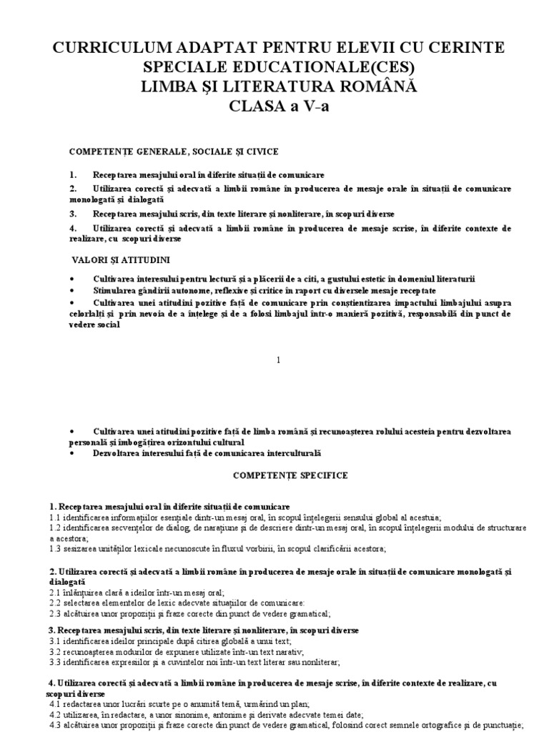 Curriculum Adaptat Elevi CES | PDF