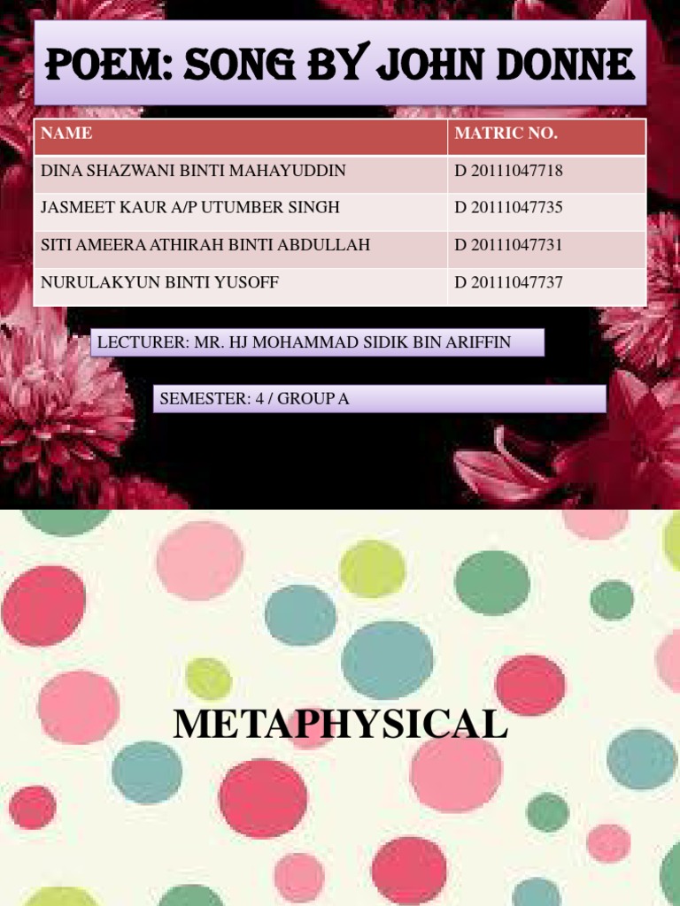 Poem: Song by John Donne: Name Matric No | PDF | Poetry